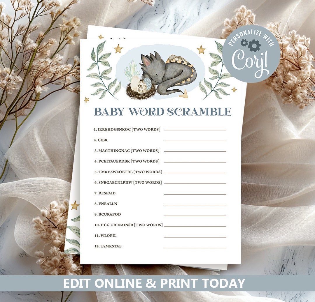 Editable Magical Dragon Baby Word Scramble Game, Dragon Theme Baby Word ...