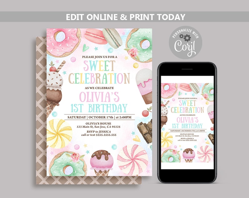Editable Sweets Candy Invitation Sweet Candy Birthday Invite - Etsy