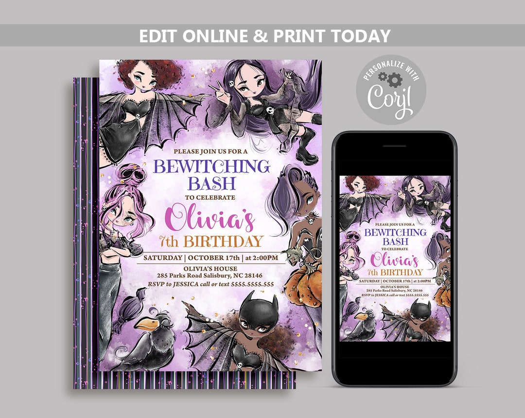 Bewitching Bash Invitación de Halloween, Invitación de cumpleaños de ...