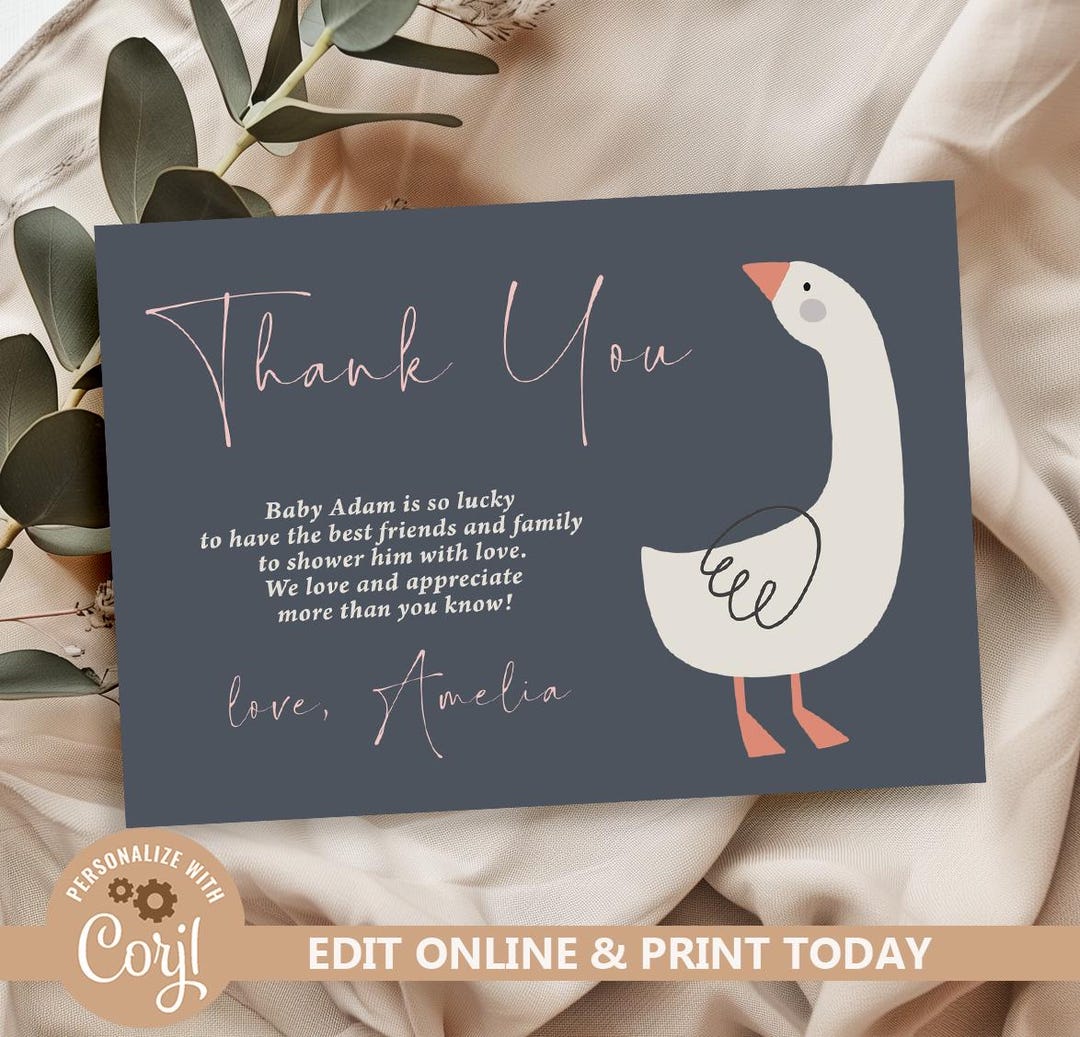 Editable Duck Thank You Card, Thank You Card Template, Duck Birthday ...