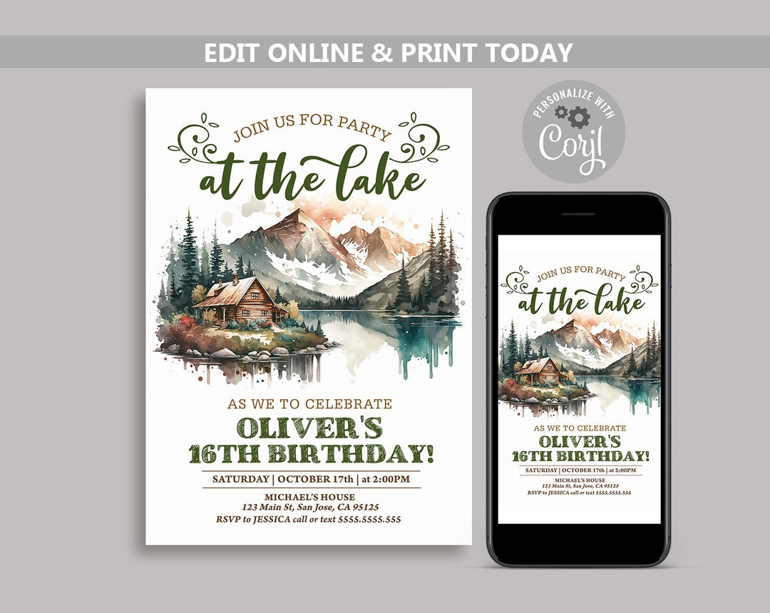 Lake Birthday Invitation, Lake Party Invitations, Lake Themed Party ...
