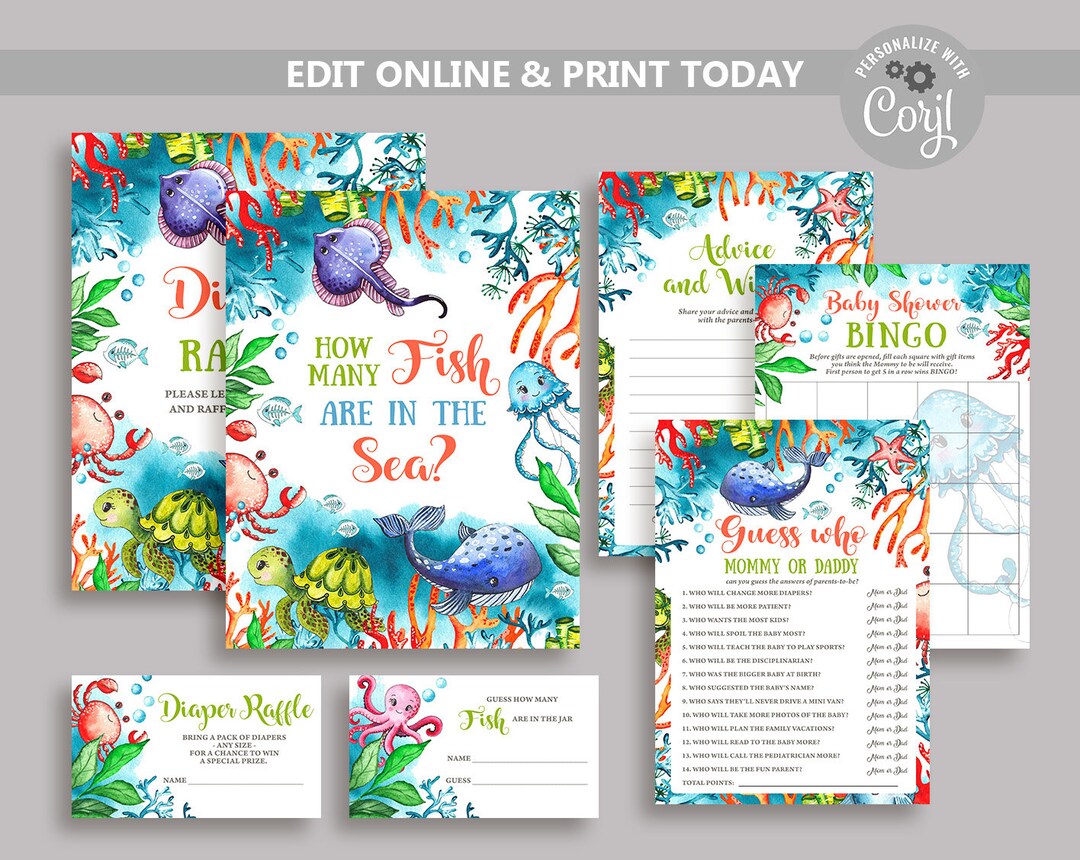 Under the Sea Baby Shower Games Bundle, Ocean Baby Shower Set, Nautical ...