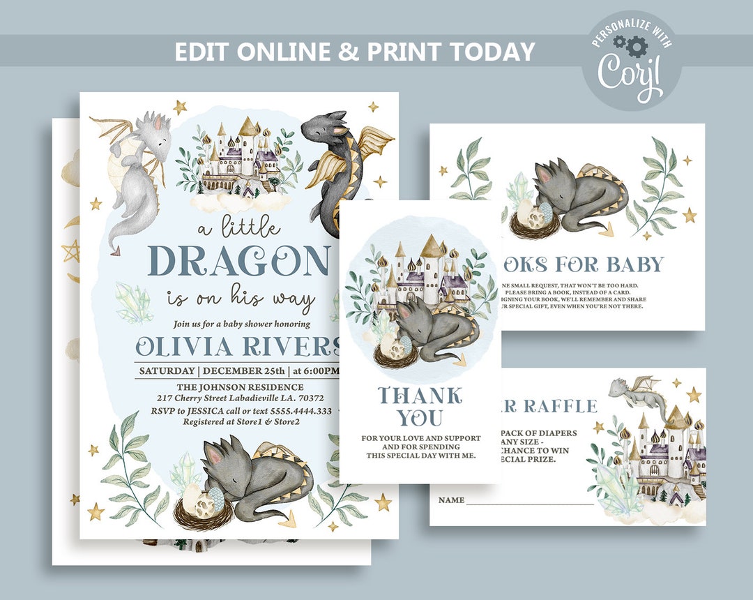 Editable Dragon Baby Shower Invitation Bundle (digital Download) - Etsy