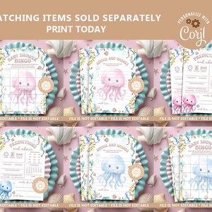 Under the Sea Baby Bingo Card, Blue Jellyfish Bingo Game Ocean Theme ...