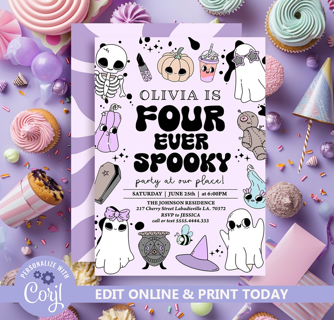 Editable Four Ever Spooky Invitation Template, Retro Halloween 4th ...