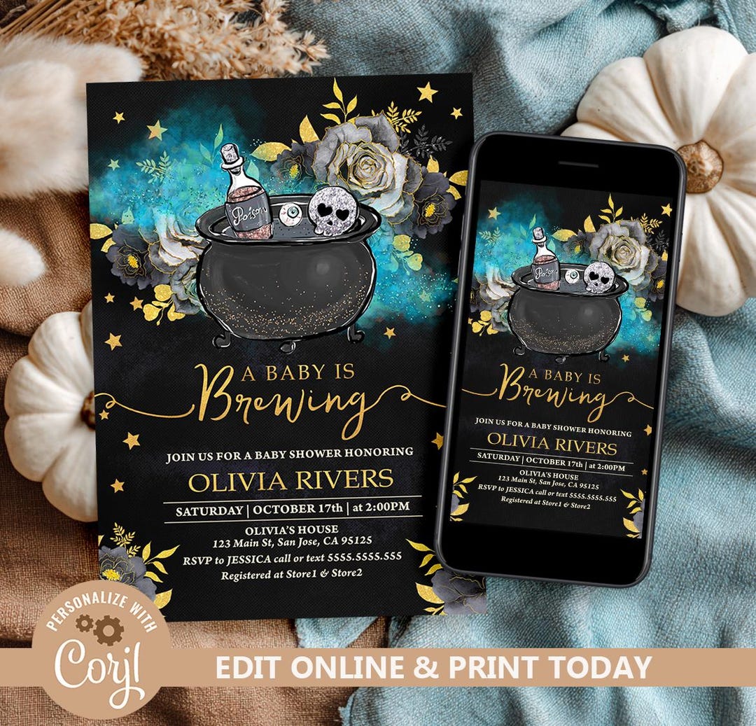 Halloween Baby Shower Invitation: A Baby is Brewing, Spooky Theme ...