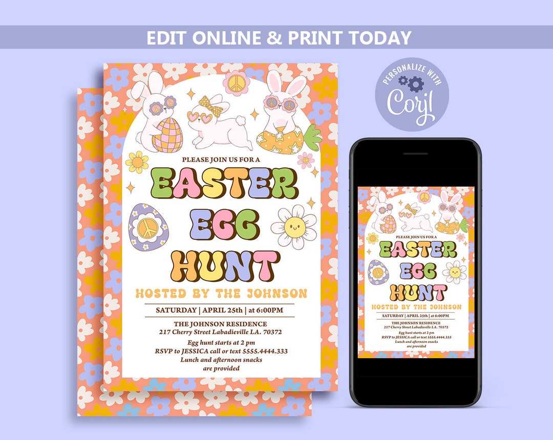 Editable Easter Egg Hunt Invitation Easter Egg Event Party Neighborhood ...