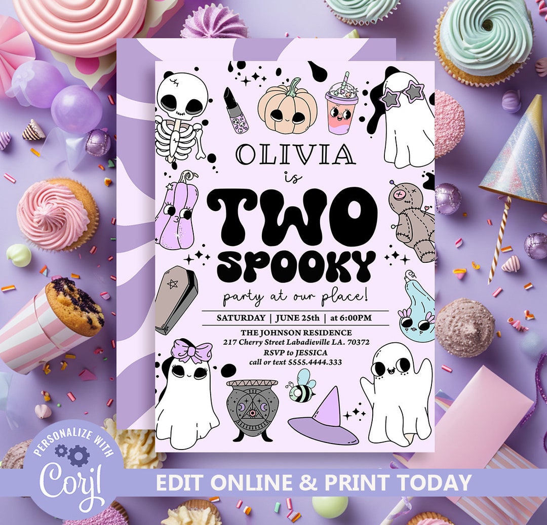 Two Spooky Birthday Invitation: Groovy Halloween Ghost, Girl 2nd ...