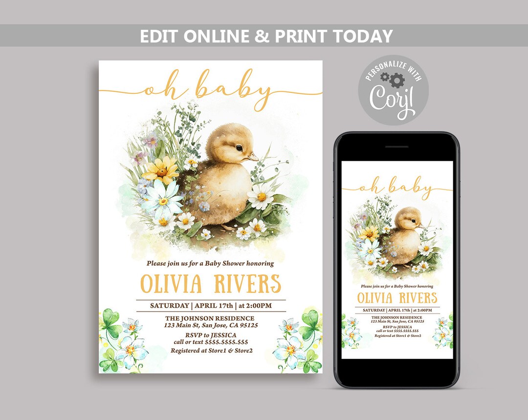 Editable Duck Baby Shower Invitation, Duckling Baby Shower Invite ...