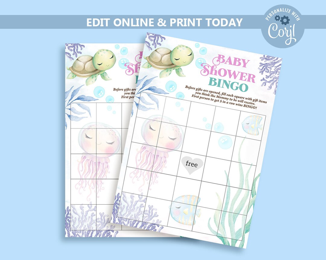 Editable Under the Sea Baby Shower Bingo Cards, Ocean Theme Baby Bingo ...