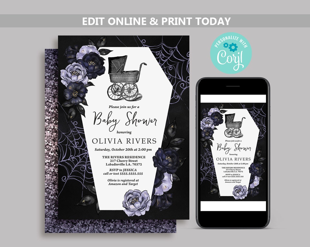 Gothic Floral Coffin Baby Shower Invitation Template (digital) - Etsy
