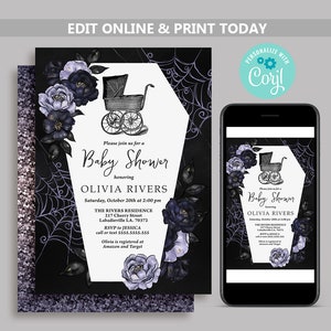 Halloween Baby Shower Invitation, Gothic Floral Baby Shower Template ...