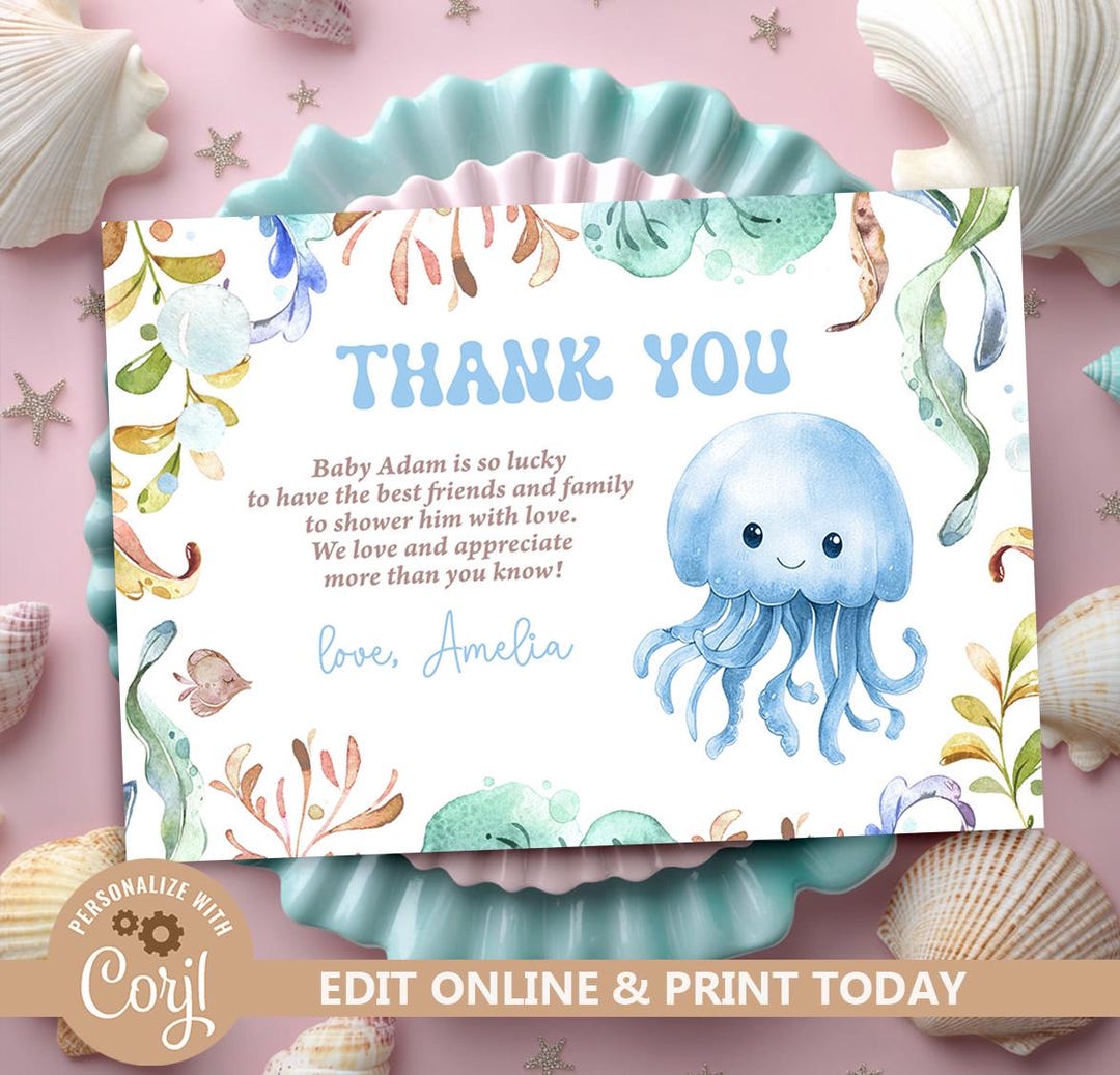 Jellyfish Thank You Card: Under the Sea Baby Shower (digital Download ...