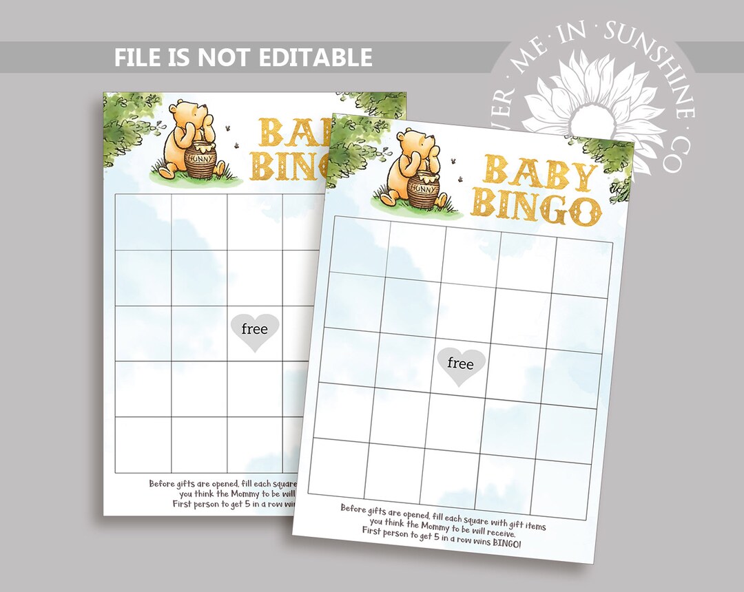 Classic Winnie the Pooh Baby Shower Bingo Card, Classic Pooh Bear ...