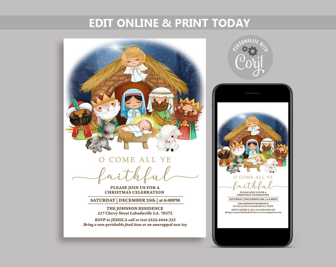 Nativity Christmas Invitation Template, Religious Christmas, Church ...