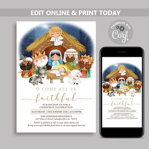 Nativity Christmas Invitation Template, Religious Christmas, Church ...