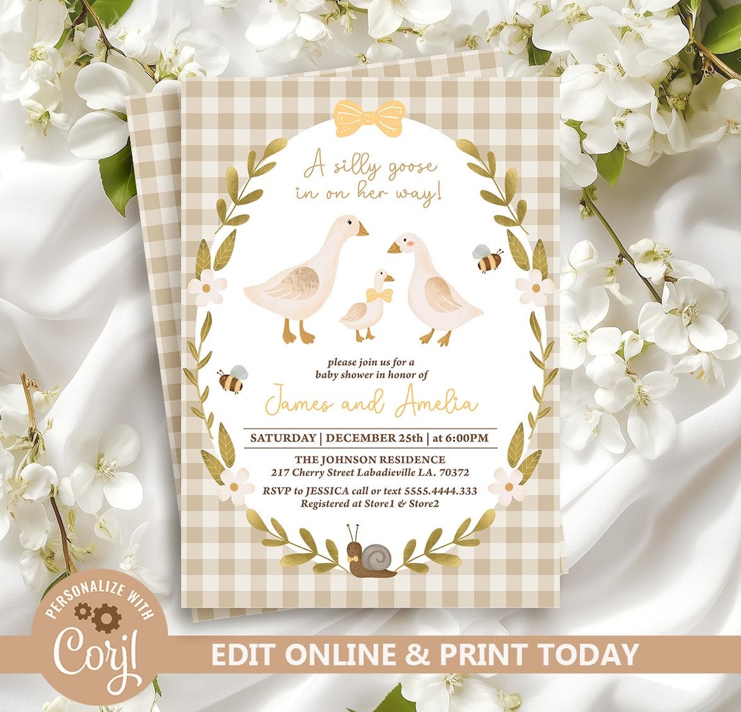 A Silly Goose in on Her Way, Mother Goose Baby Shower Invitation ...