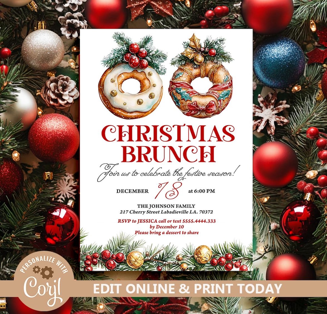 Christmas Brunch Invitation Template, Christmas Party Invite ...