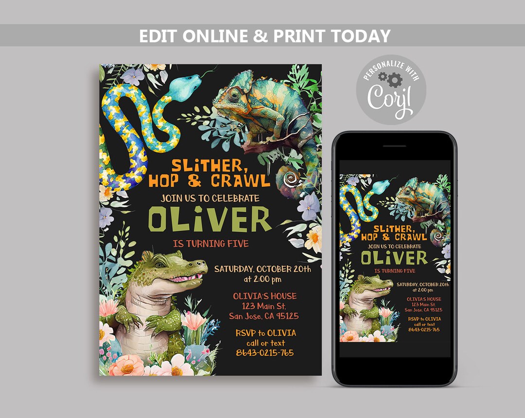 Reptile Birthday Party Invitation Girl, Editable Reptile Show Party ...