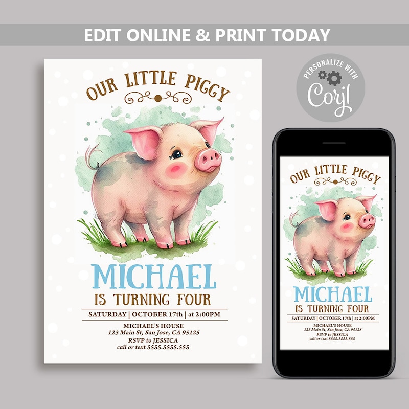 Pig Invitation - Etsy