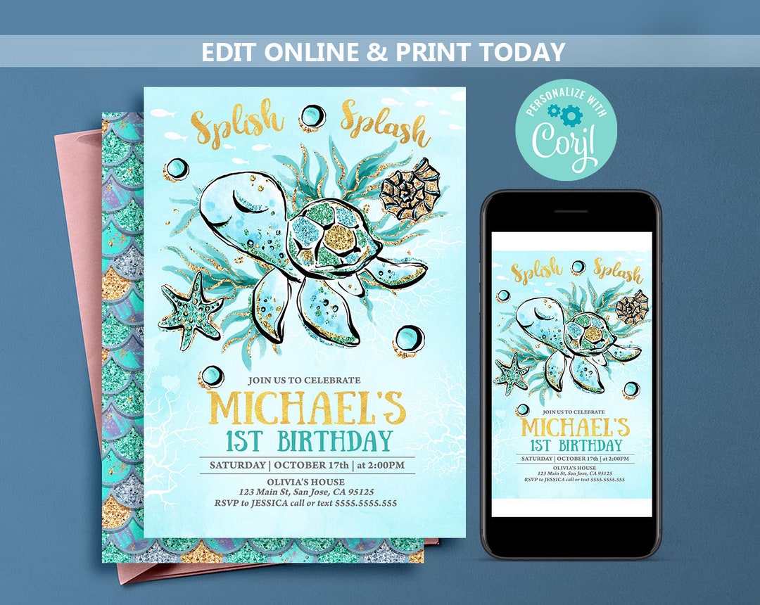 Editable Sea Turtle Birthday Invite Under the Sea Birthday - Etsy Australia