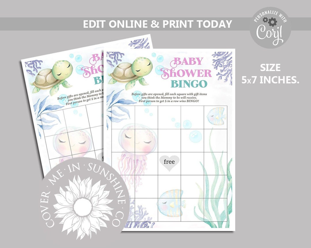 Editable Under the Sea Baby Shower Bingo Cards, Ocean Theme Baby Shower ...