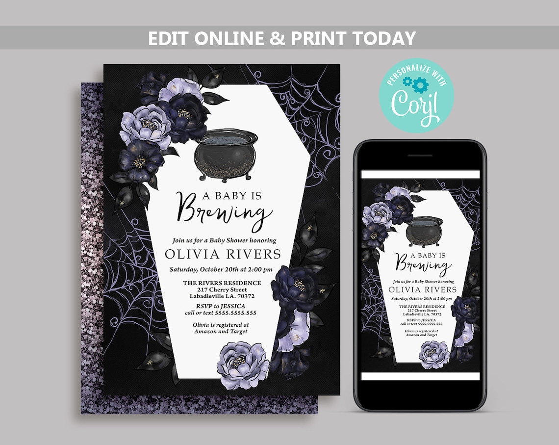 Gothic Baby Shower Invitation Set A Baby is Brewing Halloween - Etsy