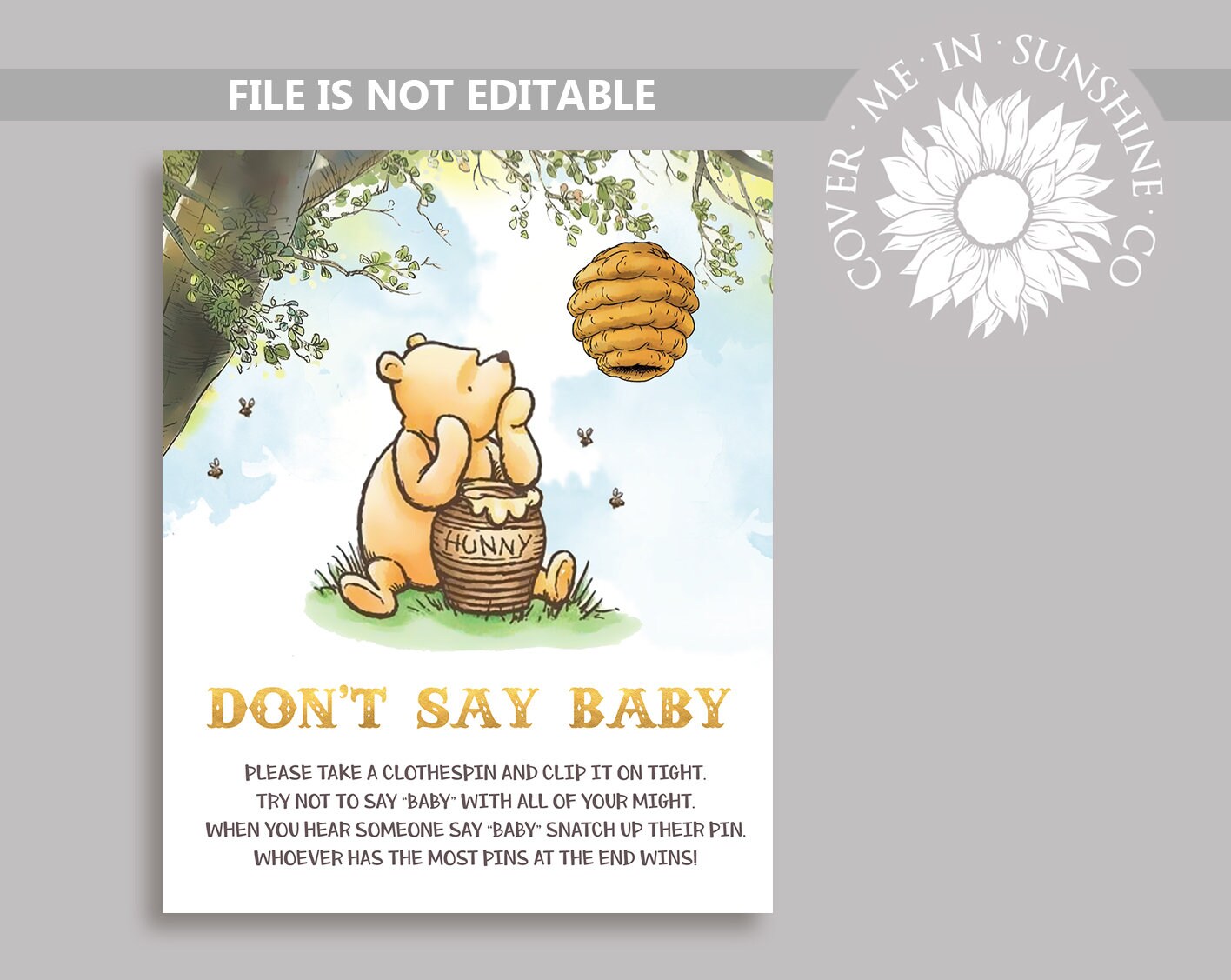 Classic Winnie the Pooh Baby Shower Don't Say Baby Sign - Etsy