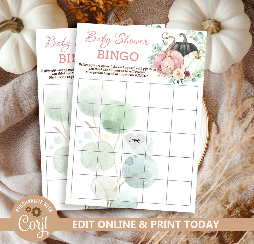 Fall Baby Shower Bingo Cards: Pumpkin Theme, Editable (digital Download ...