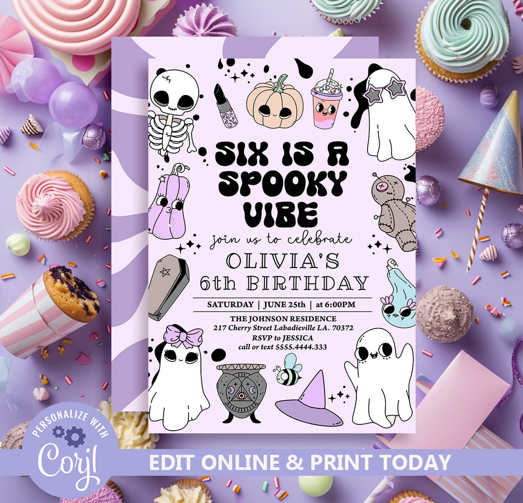 Editable Six is a Spooky Vibe Invitation Template, Halloween Birthday ...
