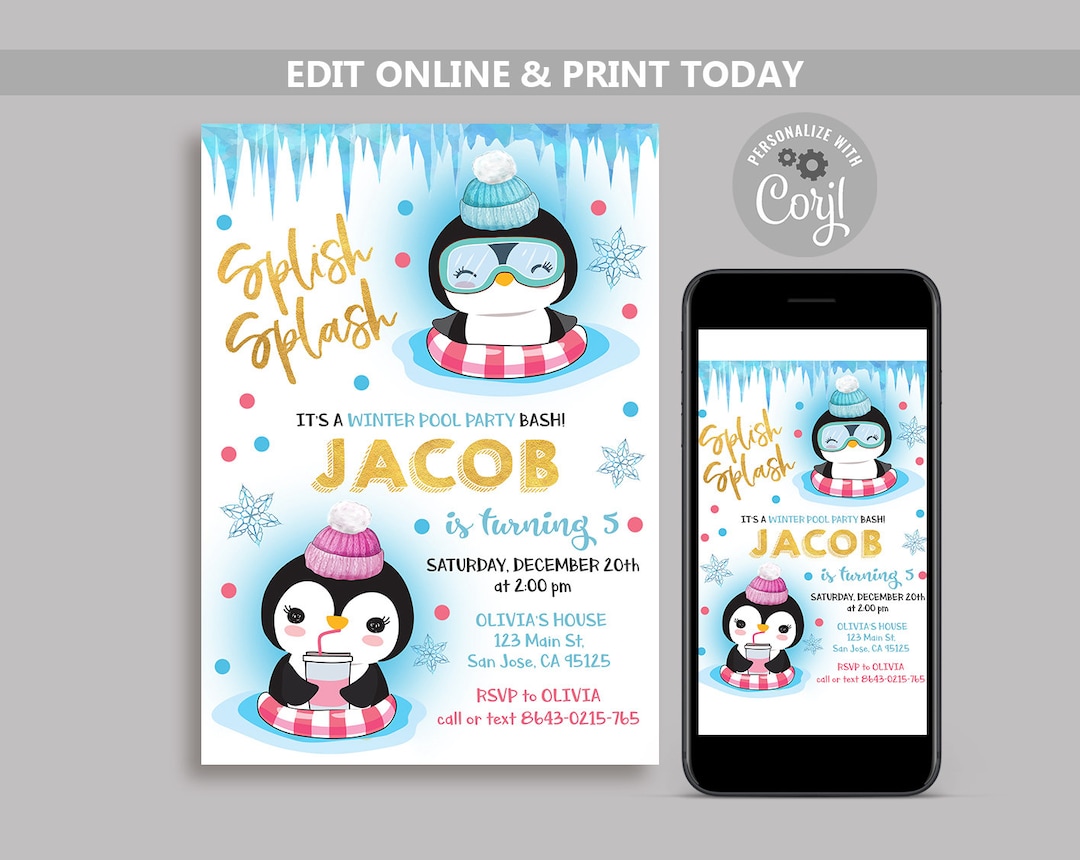 Penguin Pool Party Invitation: Winter Birthday Bash (digital Download ...