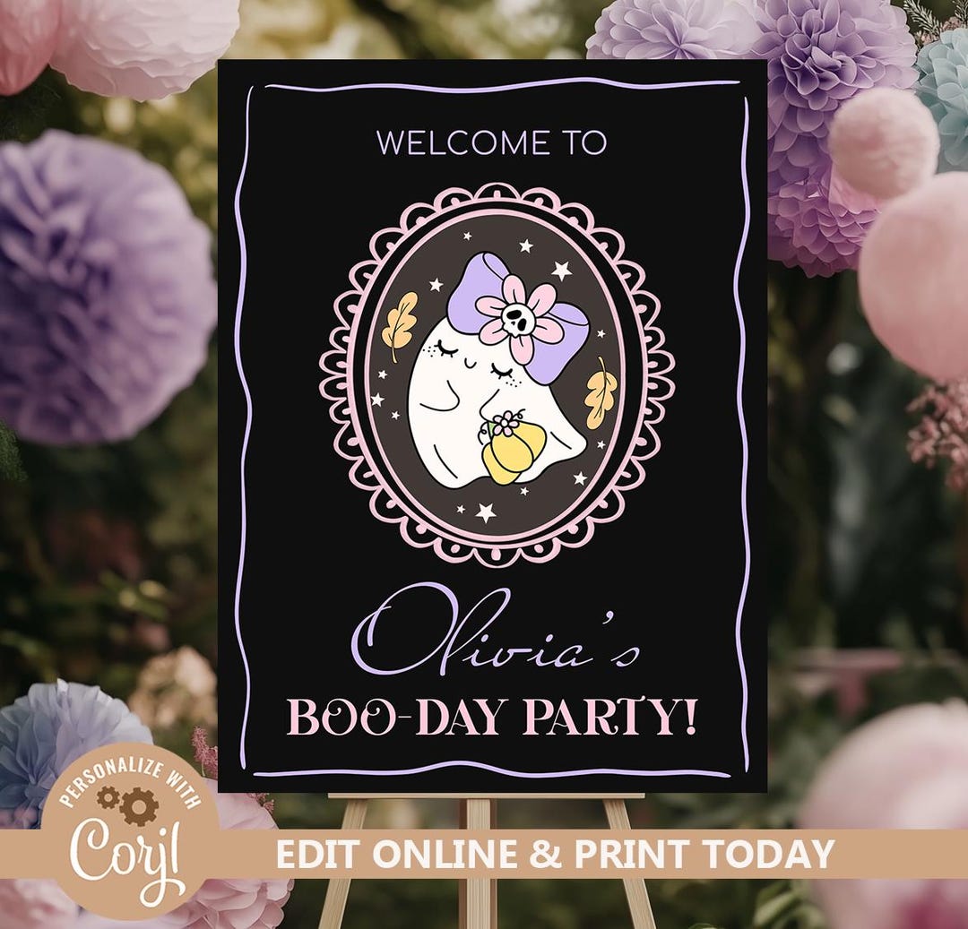 Spooky Ghost Birthday Welcome Sign, Girl's Halloween Party (editable ...
