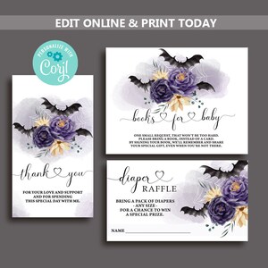 Halloween Baby Shower Invitation Set, Gothic Floral Baby Shower ...