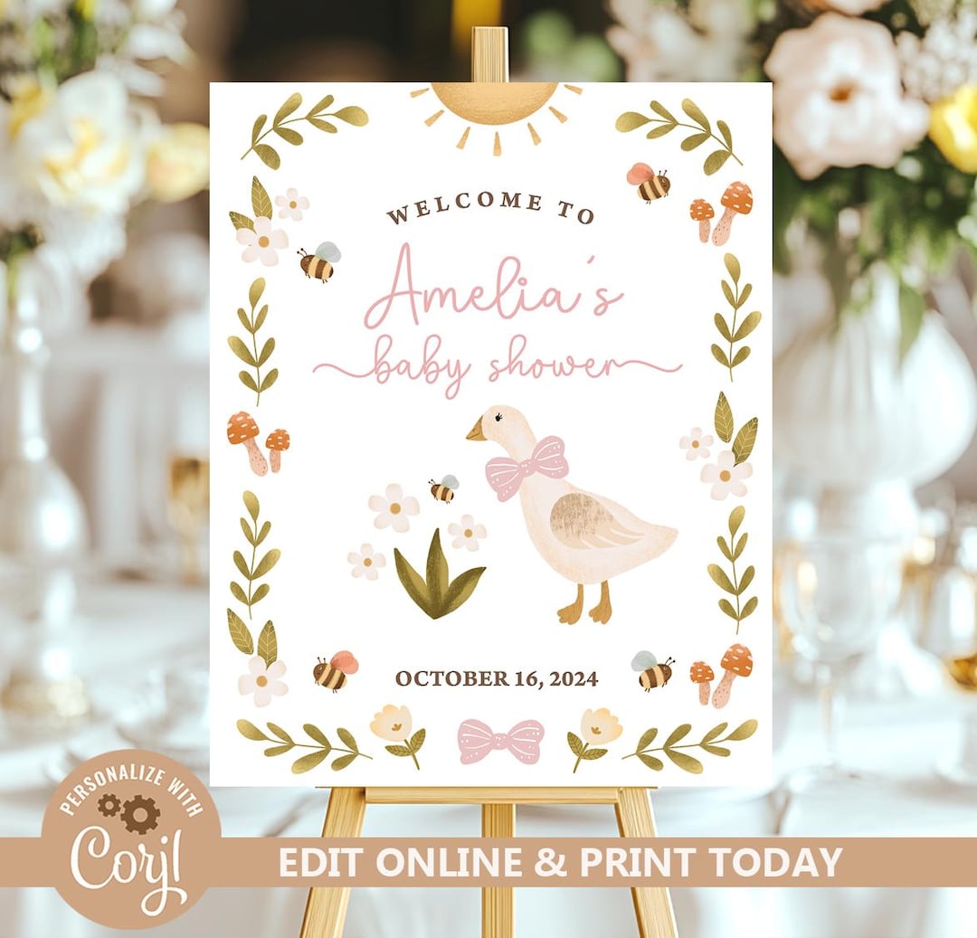 Goose Baby Shower Welcome Sign, Vintage Simple Mama and Baby Goose Pink ...