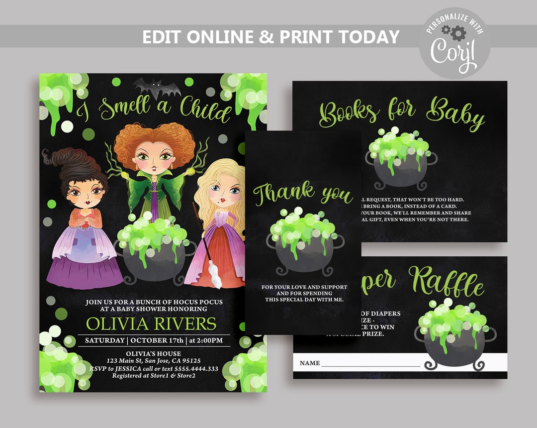 Hocus Pocus Baby Shower Invitation Bundle: Witch Theme (digital ...