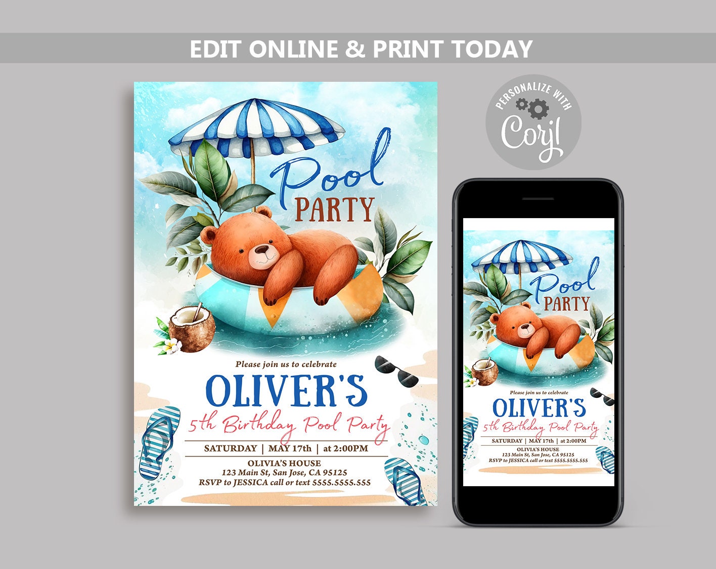 Editable Bear Pool Party Invitation Bear Pool Invitation - Etsy