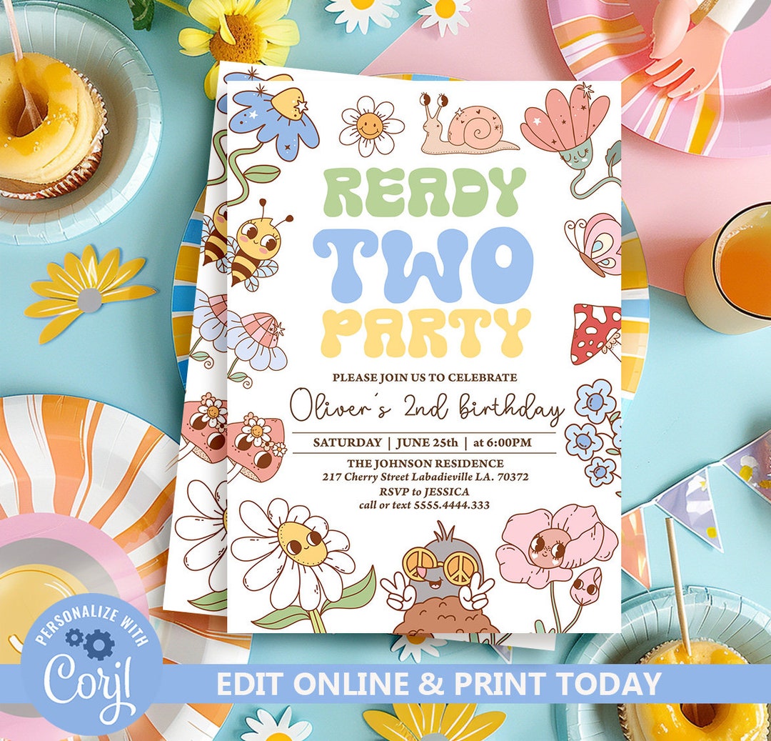 Ready Two Party Invitation, Boy 2nd Birthday Party Invitation Template ...