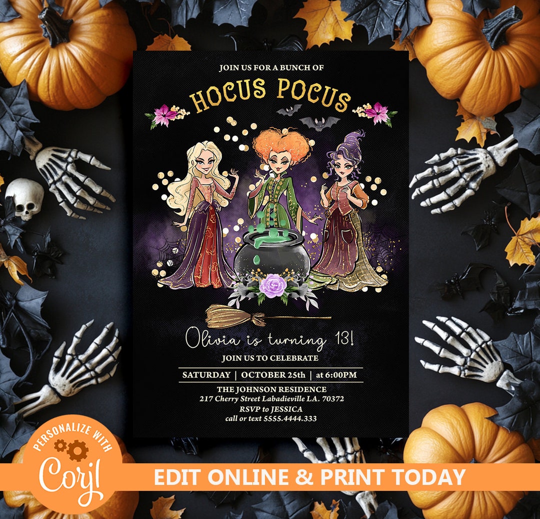 Hocus Pocus Birthday Invitation: Halloween Costume Party (digital) - Etsy