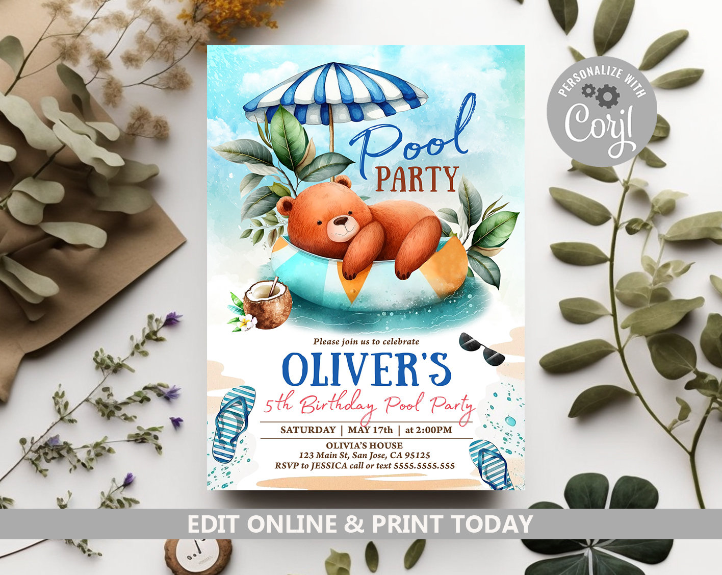 Editable Bear Pool Party Invitation Bear Pool Invitation - Etsy