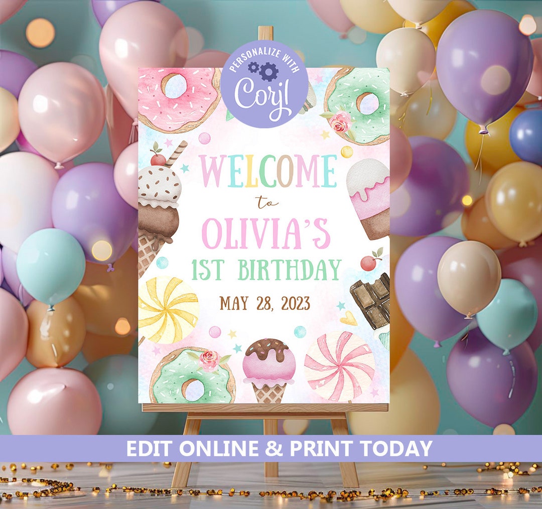 Candyland Birthday Welcome Sign: Sweet Treats Party Decor (digital ...