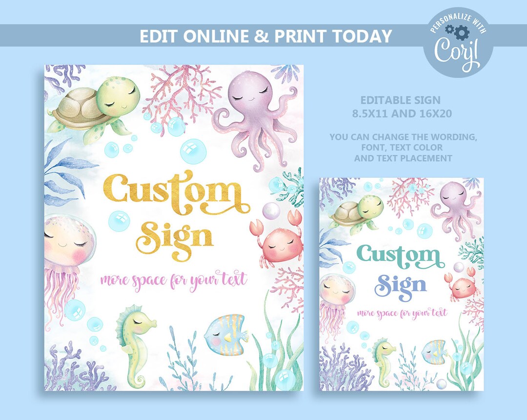 Editable Under the Sea Custom Sign, Ocean Theme Welcome Sign, Nautical ...