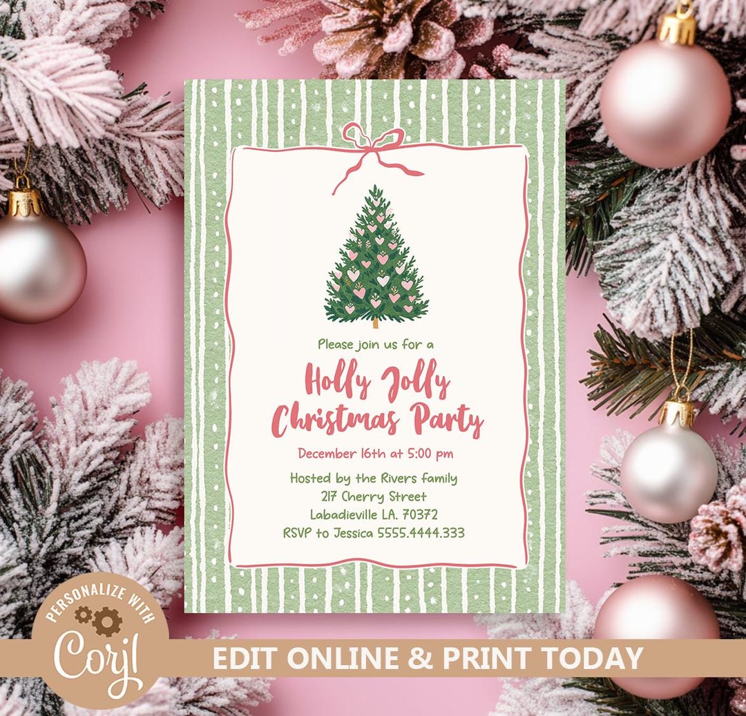 Editable Christmas Party Invitation, Tree Trimming Evite (digital ...
