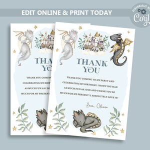 Editable Dragon Birthday Thank You Card: Fantasy Theme (digital) - Etsy