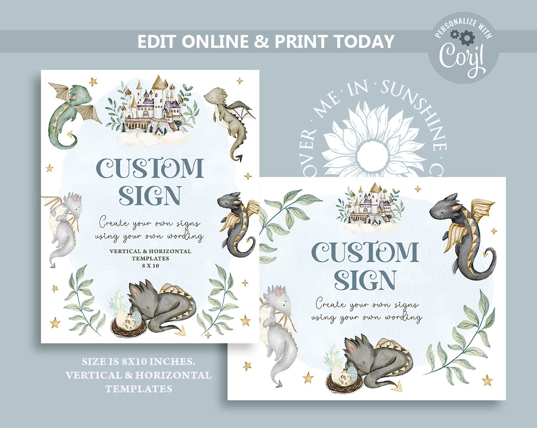 Editable Dragon Sign Template: Fantasy Theme, 8x10 (digital Download ...