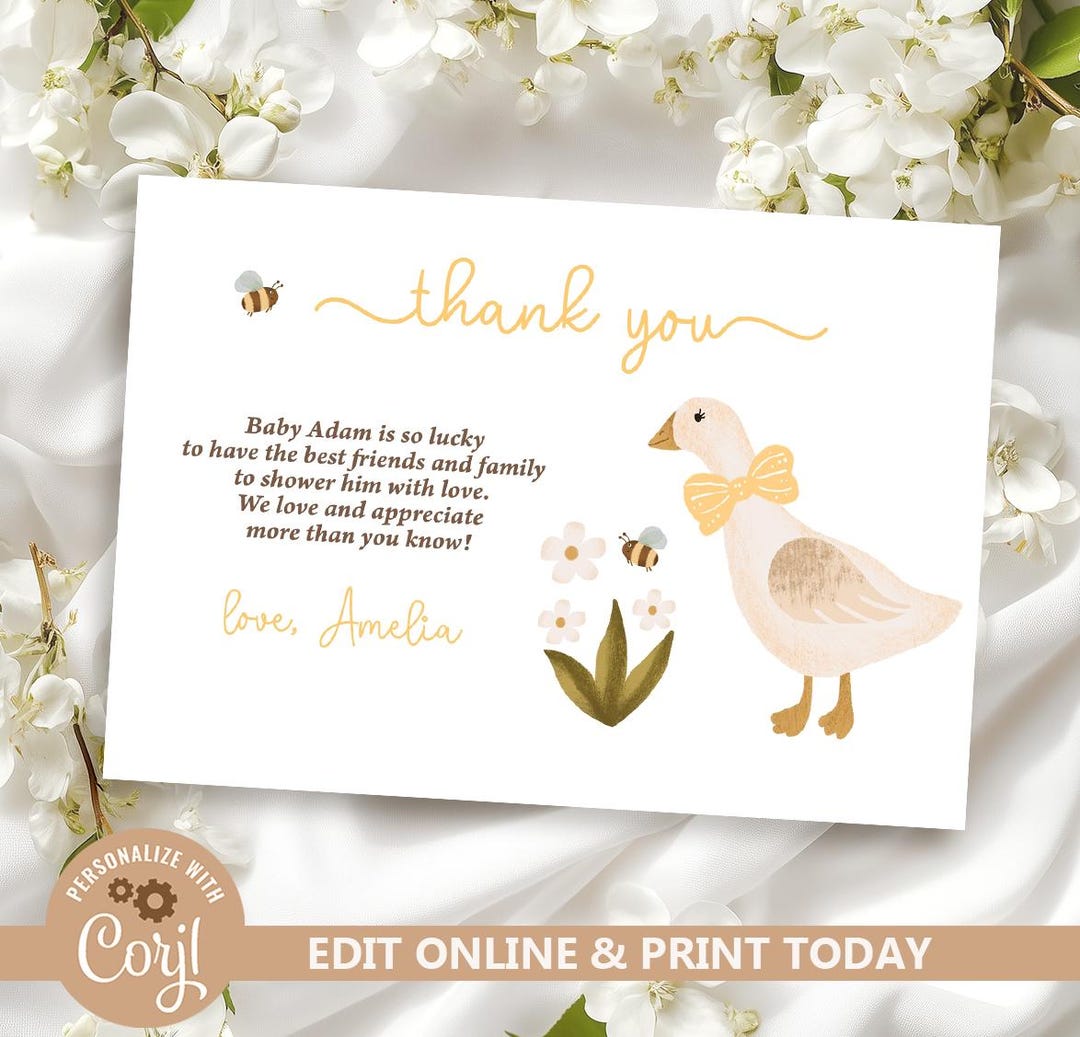 Vintage Goose Thank You Cards Template: Baby Shower (editable Template ...