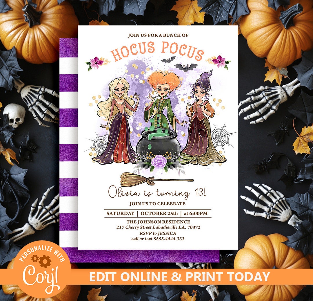 Hocus Pocus Birthday Invitation: Witches Halloween Party (digital) - Etsy