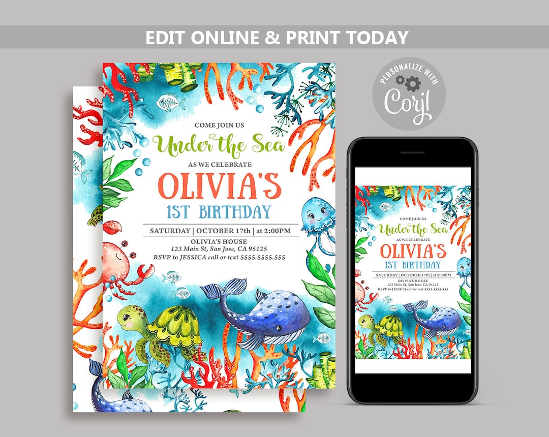 Editable Under the Sea Birthday Invitation for Boy or Girl, Ocean ...