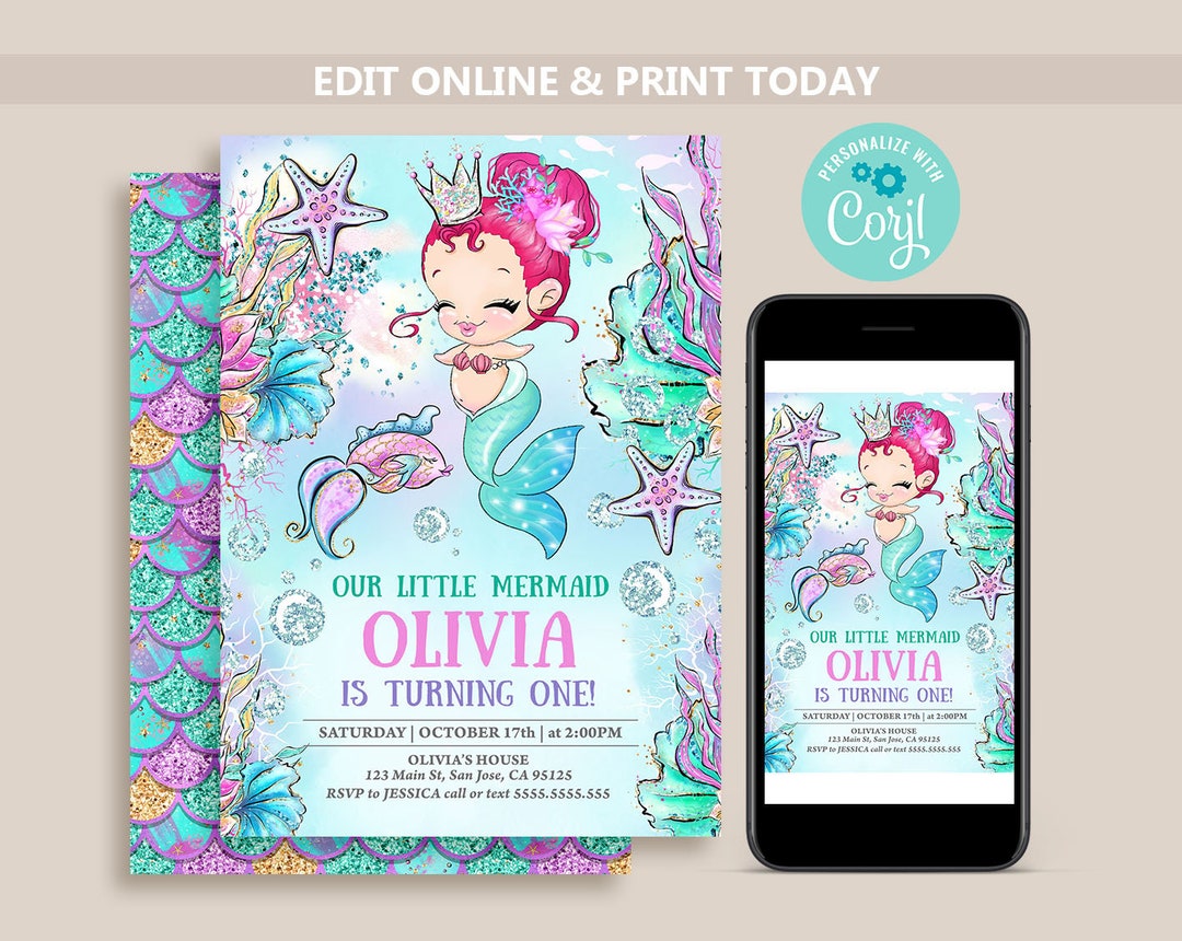 Mermaid Birthday Invitation, Editable Mermaids Invite, Under the Sea ...