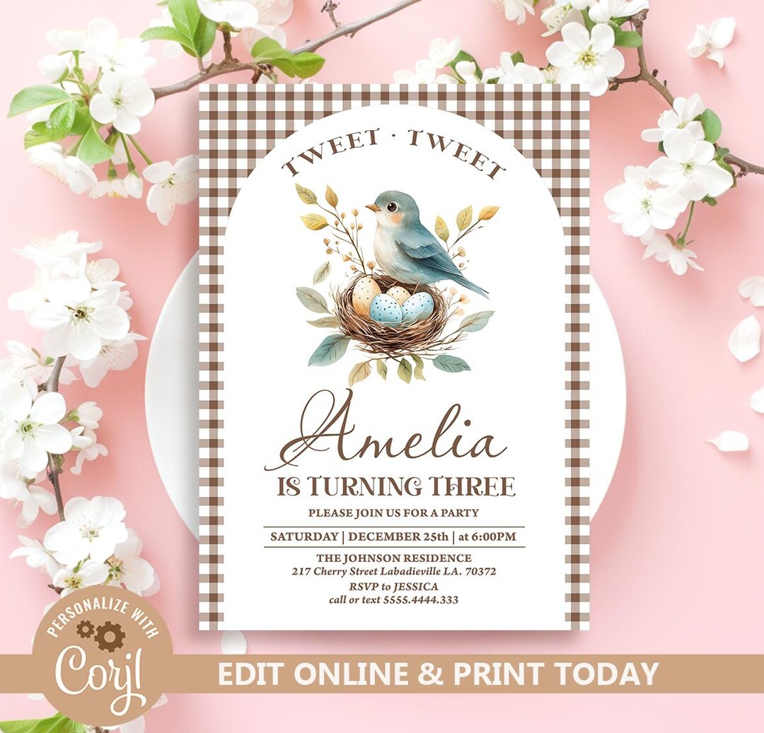 Bird Birthday Invitation, Bird Invitation, Spring Birthday Invite ...