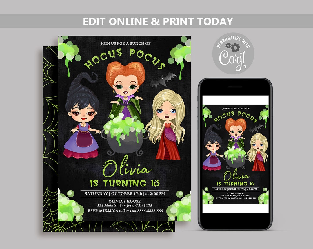 Halloween Birthday Invitation, Hocus Pocus Birthday Invitations, Hocus ...